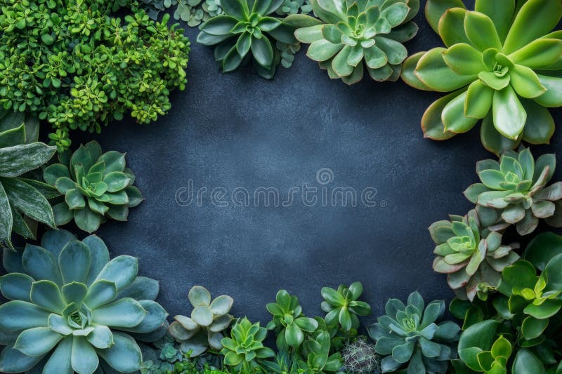 Beautiful Succulents Arrangement Creating a Frame on a Dark Background ...