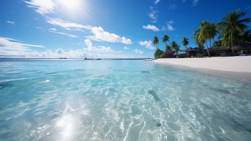 Beautiful Summer Beach with Blue Sky and Palm Trees Stock Image - Image ...