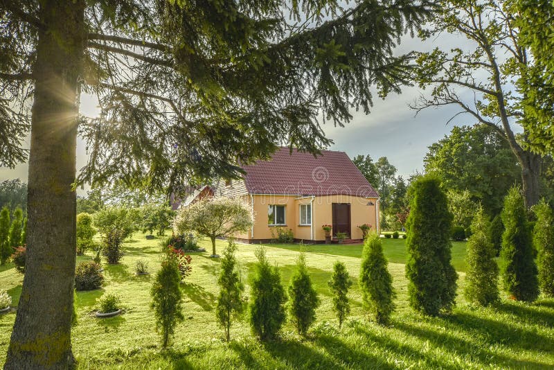 Beautiful Sunlit Country House in the Summer Stock Image - Image of ...