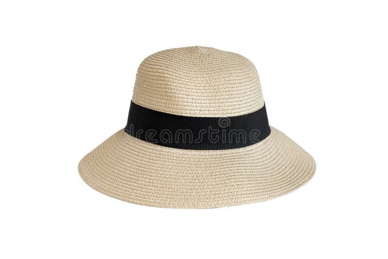 Beautiful Summer Hat with Black Ribbon, Isolated Stock Image - Image of ...