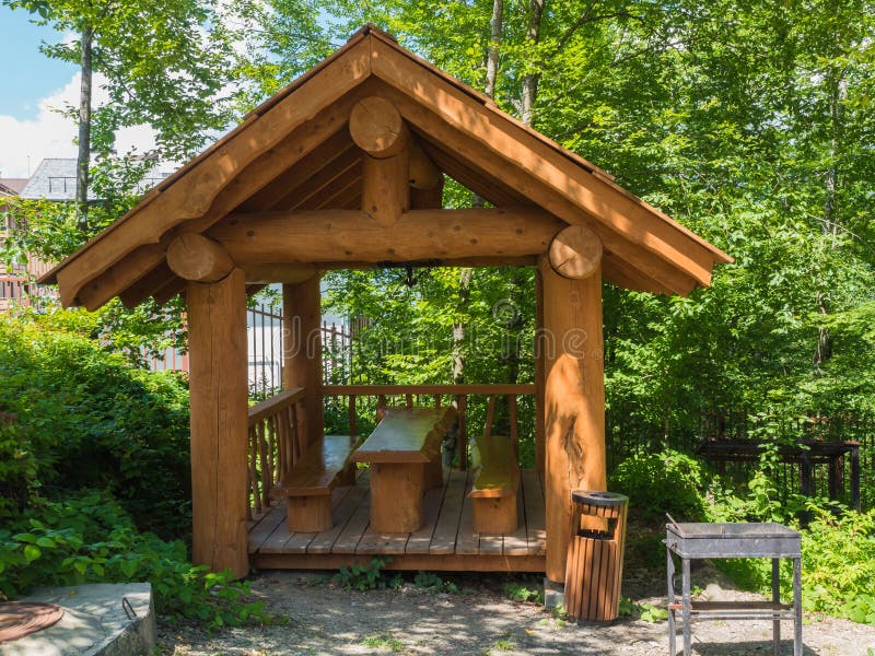 Beautiful Summer House from a Log of a Large Tree with Barbecue for ...
