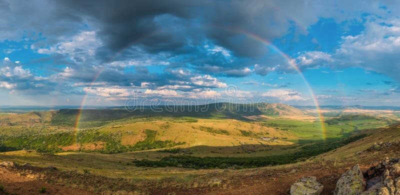 Beautiful Summer Landscape. Rainbow Landscape Stock Photo - Image of ...