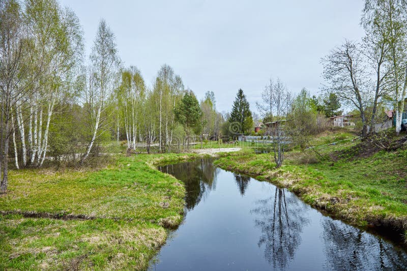 Beautiful Summer Landscape of River with Reflection in the Water Stock ...