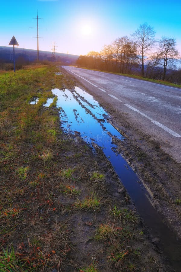 Beautiful Summer Landscape with Road in Sunset Stock Photo - Image of ...