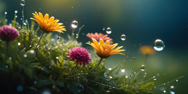 Beautiful Summer Meadow with Wildflowers and Sunbeams Stock Illustration - Illustration of ...