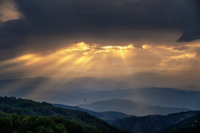 Beautiful Summer Mountain Landscape, Clouds and Sun Rays at Bright ...
