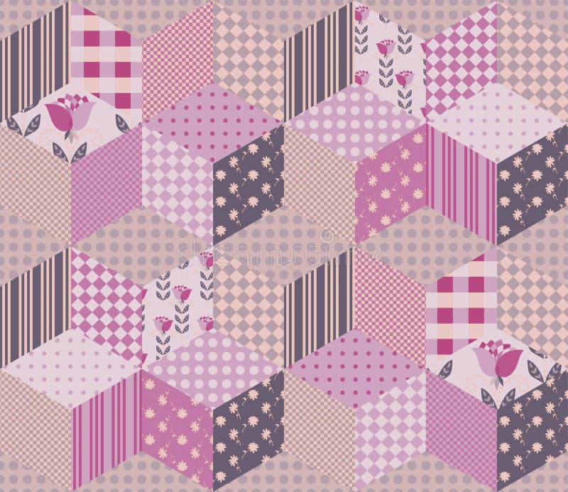 Summer Patchwork Pattern with Cosmos, Rose, Daisy and Bell Flowers Stock Illustration ...