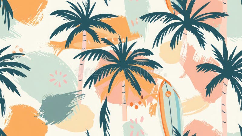 Beautiful Summer Patterns in Soft Colors, Showcasing Palm Trees and ...