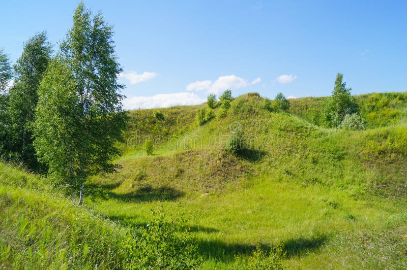 Beautiful Summer Quarry with Green Grass and Trees Stock Photo - Image ...