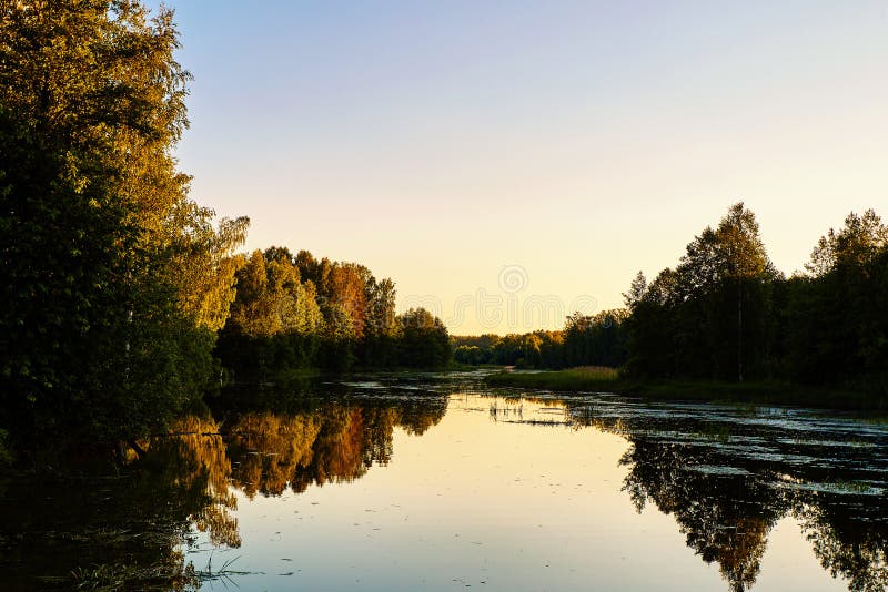 Beautiful Summer River at Sunset with Sky Reflection in the Water Stock ...