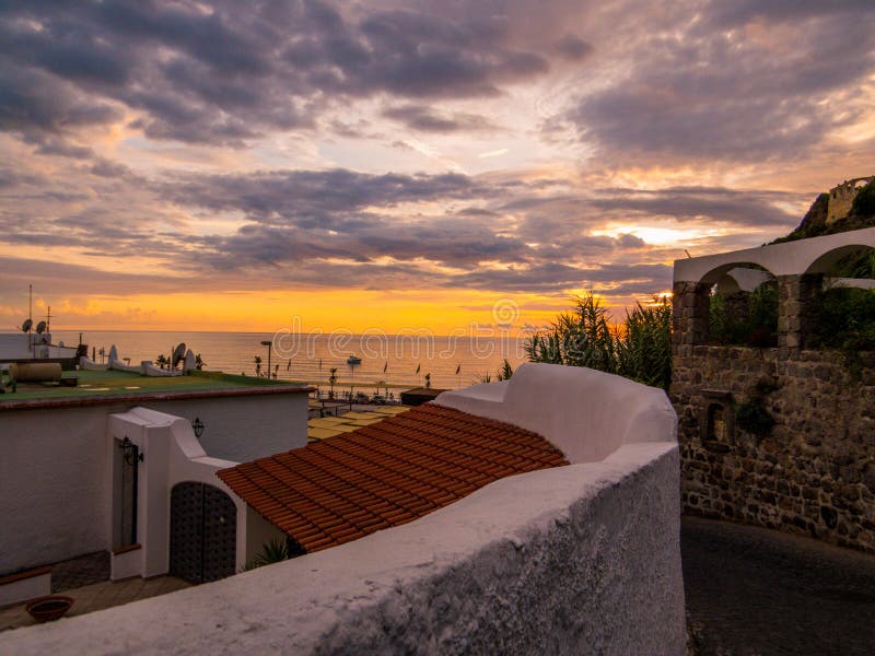 Sunset in Ischia, Italy stock image. Image of dramatic - 159517569