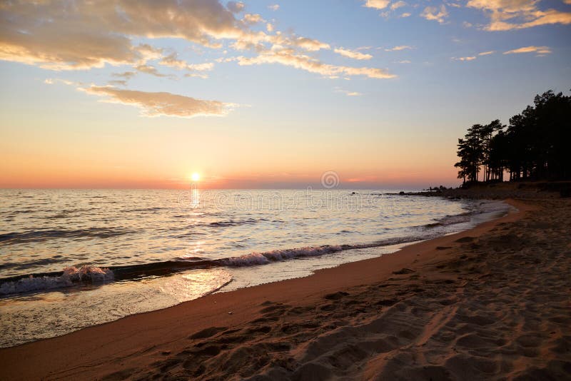 Beautiful Summer Sunset Over the Lake Baikal. Stock Image - Image of ...