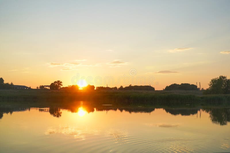 Beautiful Summer Sunset on Small Lake Stock Image - Image of morning ...
