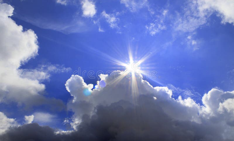 The Beautiful Sun in the Blue Sky Stock Photo - Image of reflection ...