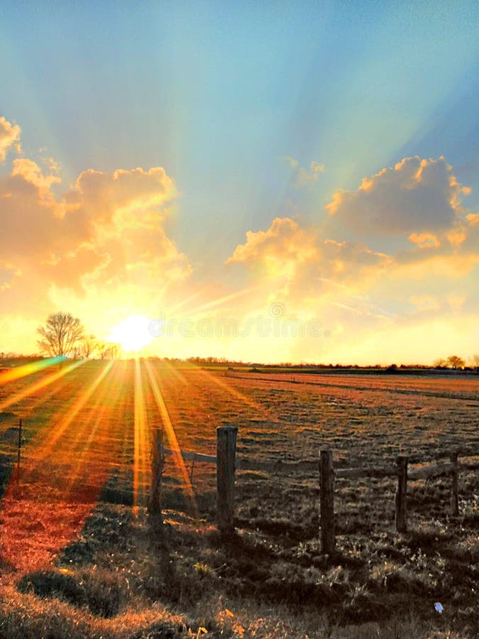 Beautiful Sun Rays Over Empty Pasture Stock Image - Image of evening ...