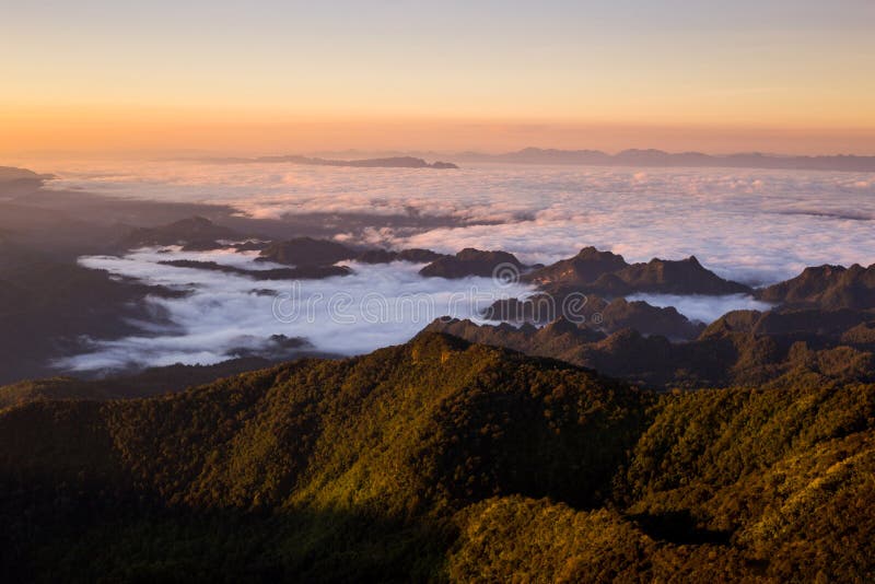 Beautiful Sun Rise on Top Mountain with Could Stock Photo - Image of ...