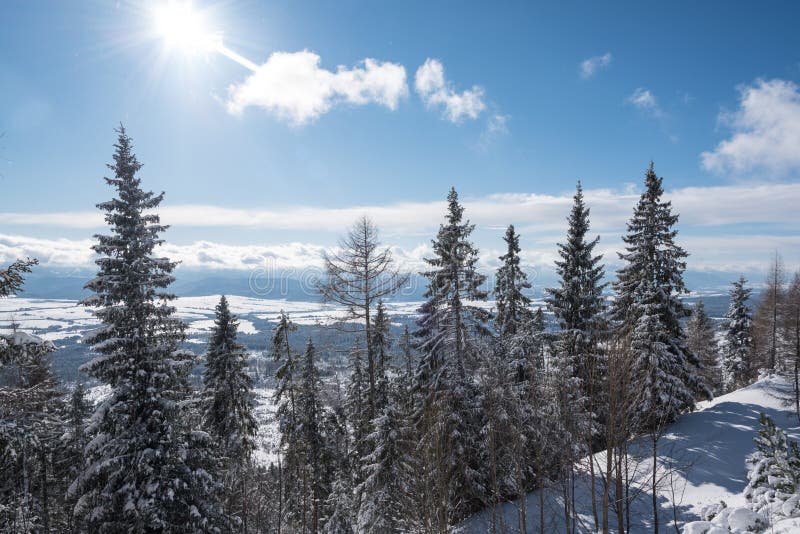 Beautiful Sun Shining Over Valley Covered in Snow Stock Image - Image ...