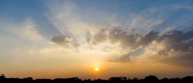 Beautiful Sunbeam through Cloud and Sunset Sky Stock Photo - Image of ...