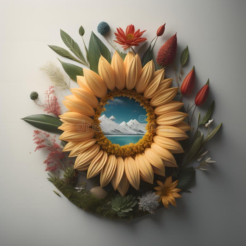 Beautiful Sunflower Composition in Vintage Style. Flat Lay, Top View ...
