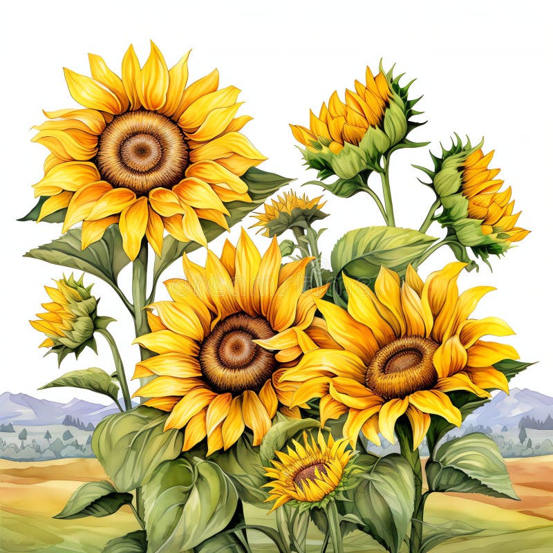 Beautiful Sunflower Field Clipart Illustration Stock Illustration ...