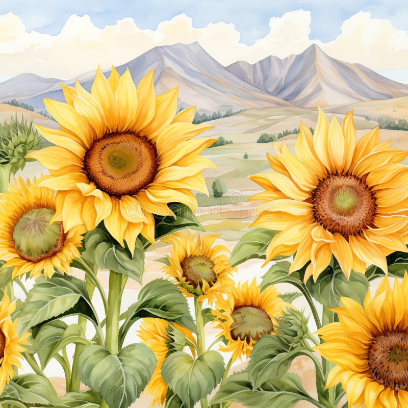 Beautiful Sunflower Field Clipart Illustration Stock Illustration ...