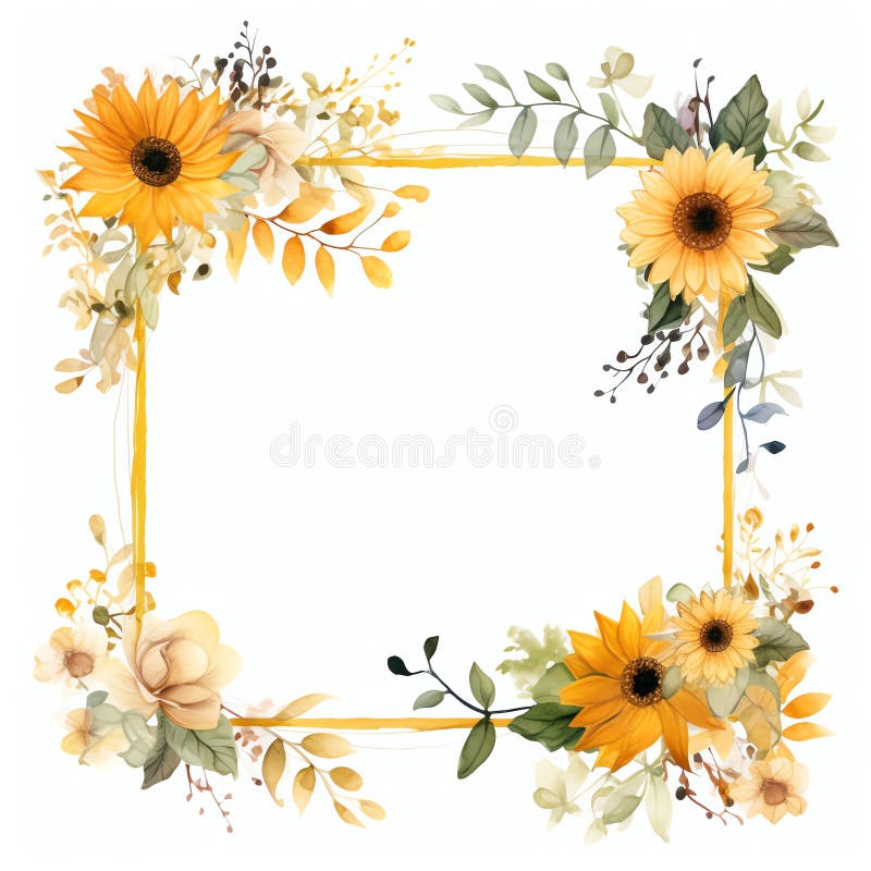 Beautiful Sunflower Surround a White Rectangle Frame Clipart ...
