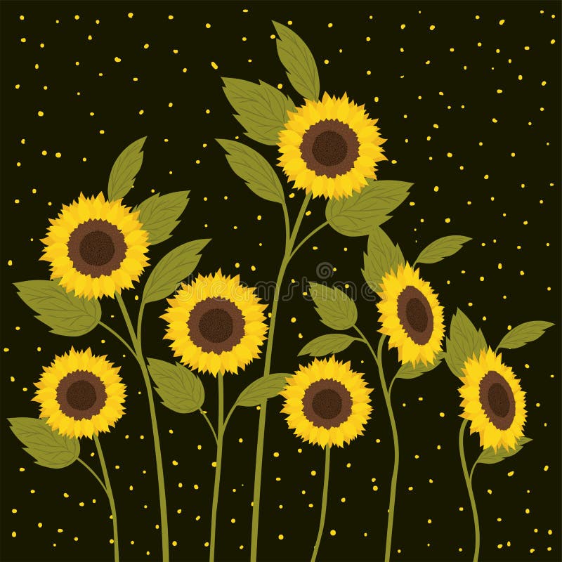 Beautiful Sunflowers Garden Scene Stock Vector - Illustration of ...