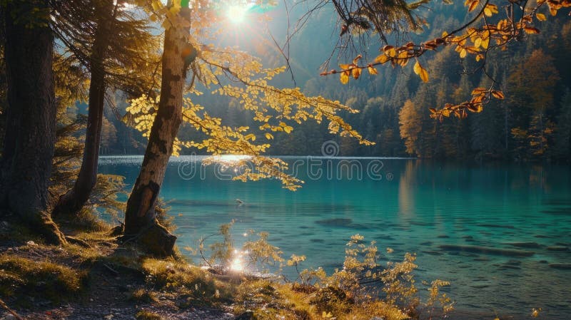 Beautiful Sunlight Streaming through Trees Onto Water, Ideal for Nature ...