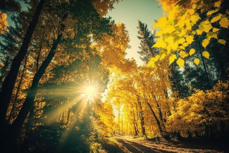 Beautiful Sunny Autumn Scene in the Woods Stock Illustration ...