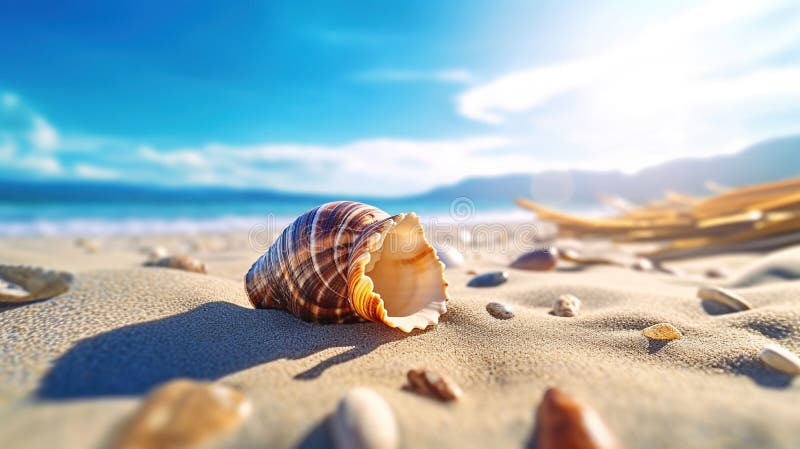 Beautiful Sunny Beach and a Big Shell on the Sand. Sunny Day on Stock ...