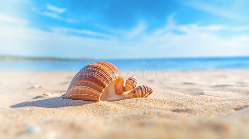 Beautiful Sunny Beach and a Big Shell on the Sand. Sunny Day on Stock ...