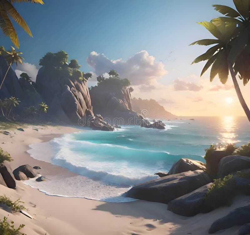 Beautiful Sunny Beach Created with Generative AI Stock Photo - Image of ...