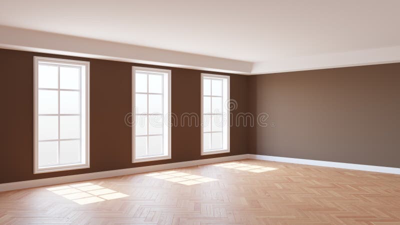 Beautiful Sunny Corner of the Empty Interior with Brown Walls Stock ...