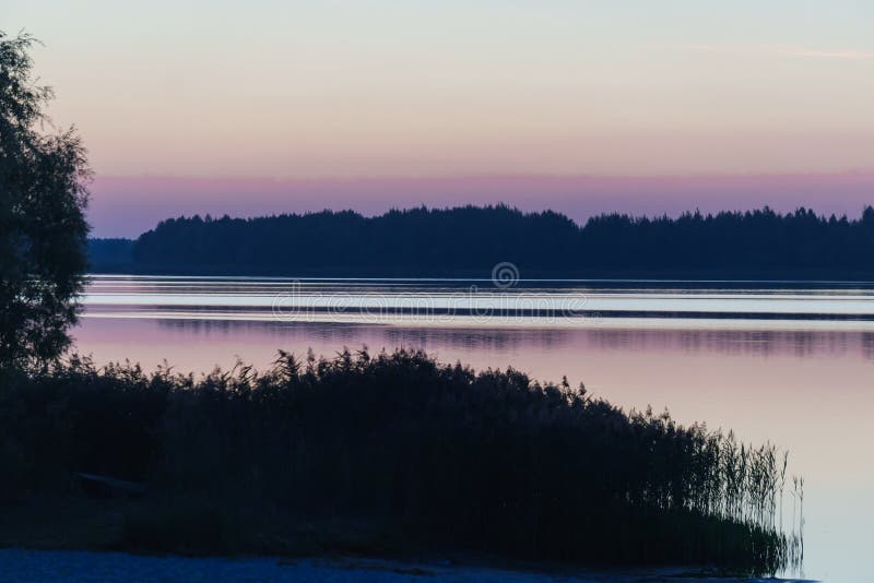 Beautiful Sunny Sunset Over the Lake. Evening Landscape Stock Image ...