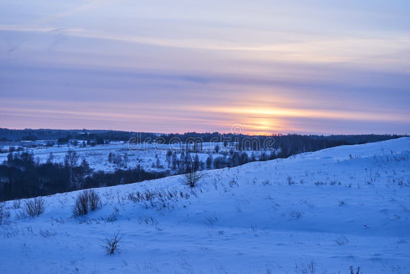 Beautiful Sunny Sunset on a Winter Field Stock Photo - Image of forest ...