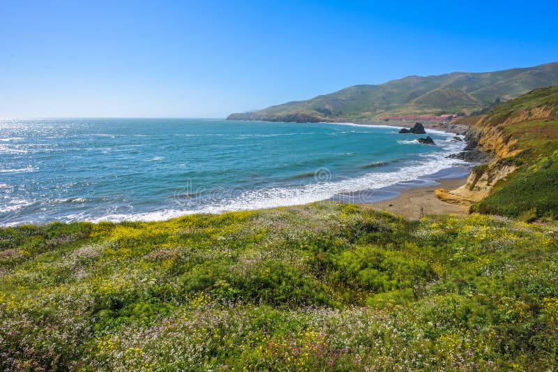 Beautiful Sunny View on Rodeo Beach in California Stock Image - Image ...