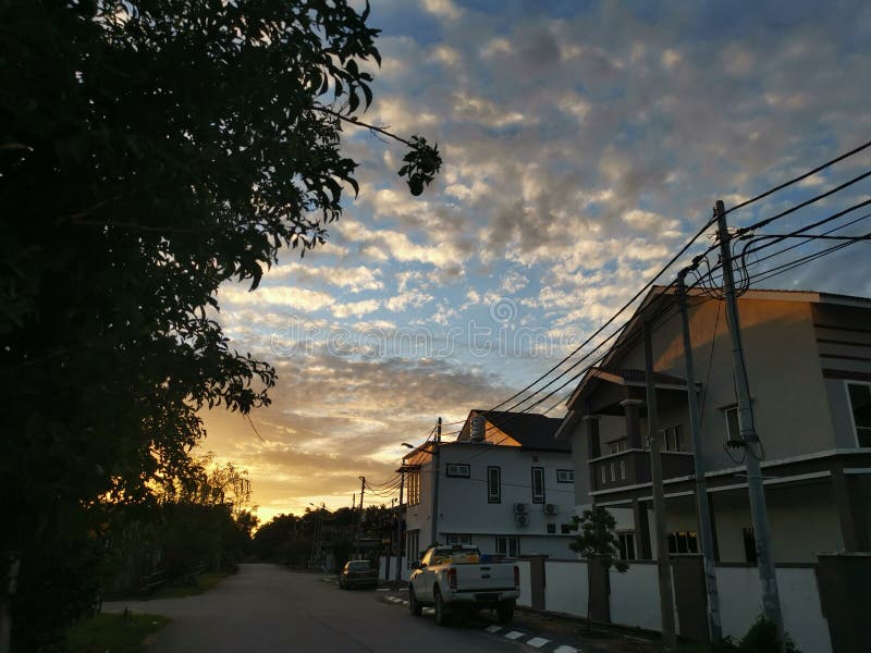 Beautiful Sunrise Around the Typical Asian Street Stock Photo - Image ...