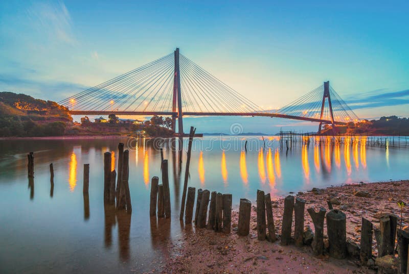 Beautiful Sunrise at Barelang Bridge - Batam Island Editorial Stock ...