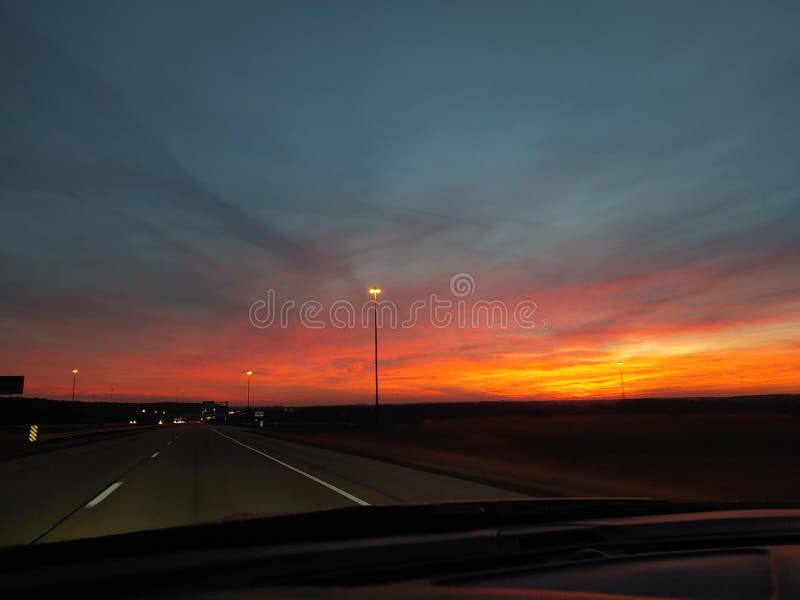 Beautiful Sunrise while Driving Down the Highway Stock Image - Image of ...