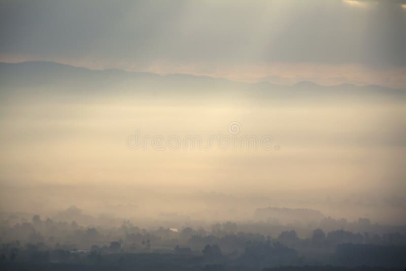 Beautiful Sunrise Landscape with Mist Stock Photo - Image of summer ...