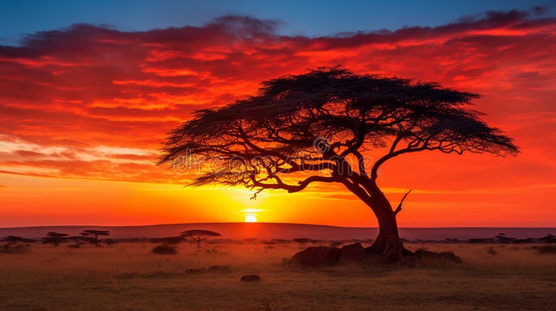 Beautiful Sunrise in the Maasai Mara Kenya Stock Illustration ...
