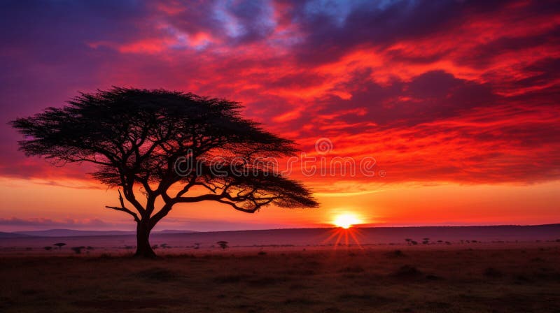 Beautiful Sunrise in the Maasai Mara Kenya Stock Illustration ...