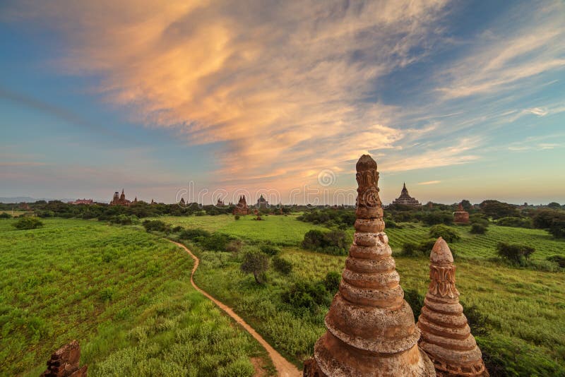 Beautiful Sunrise Over the Ancient Pagodas in Bagan Stock Image - Image ...