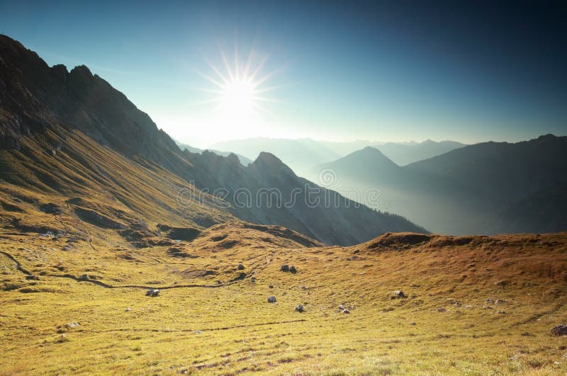 Beautiful Sunrise Over Mountain Peaks Stock Photo - Image of bavaria ...