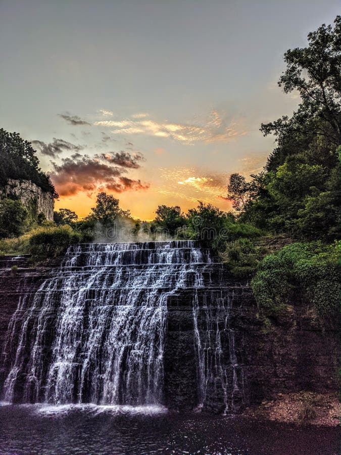 Beautiful Sunrise Over a Waterfall Stock Photo - Image of waterfall ...