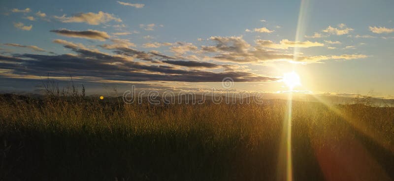 Beautiful Sunrise Panorama with Greenery and Mountains Stock Image ...