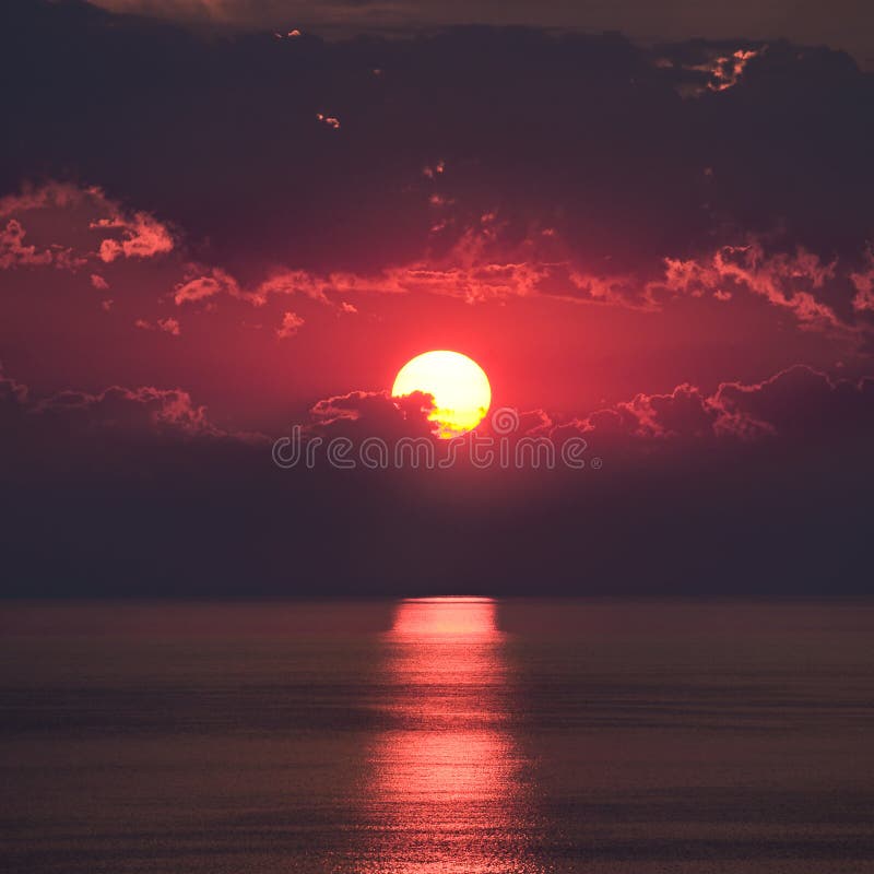 Beautiful Sunrise with Sun Track on Ocean Stock Photo - Image of nature ...