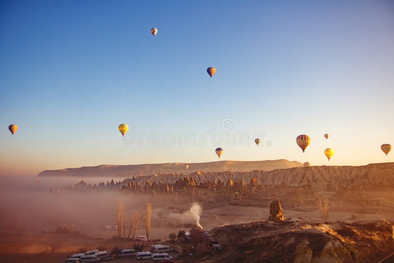 Beautiful Sunrise View from Balloon at Cappadocia, Turkey Stock Photo ...