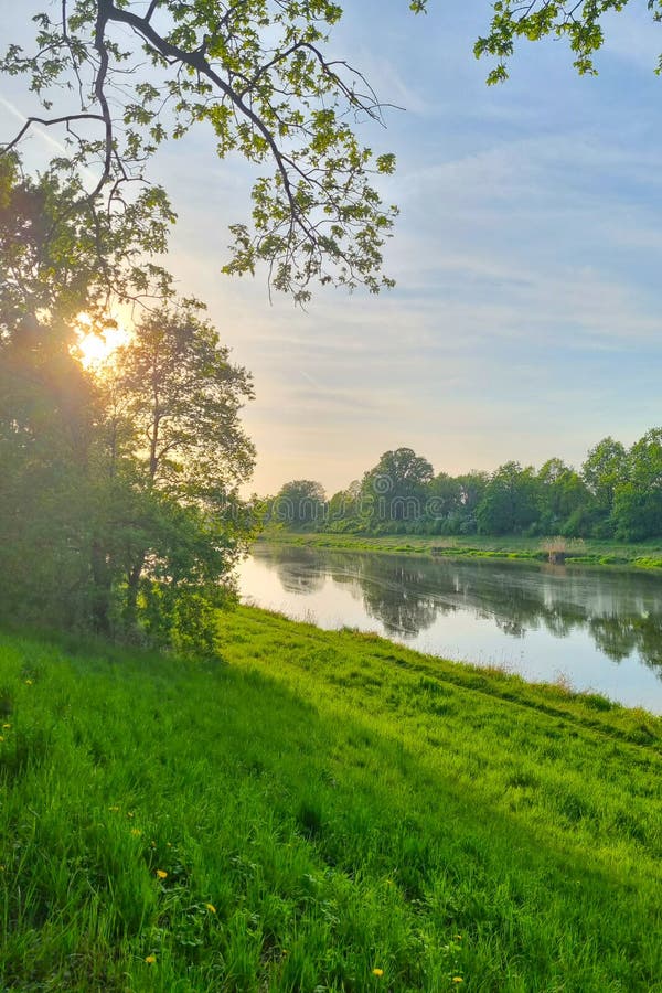 Beautiful Sunrise View on the River Bank. Stock Image - Image of sunset ...