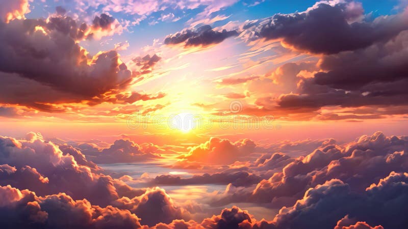 Beautiful Sunset Above the Clouds. 3d Rendering, 3d Illustration Stock ...
